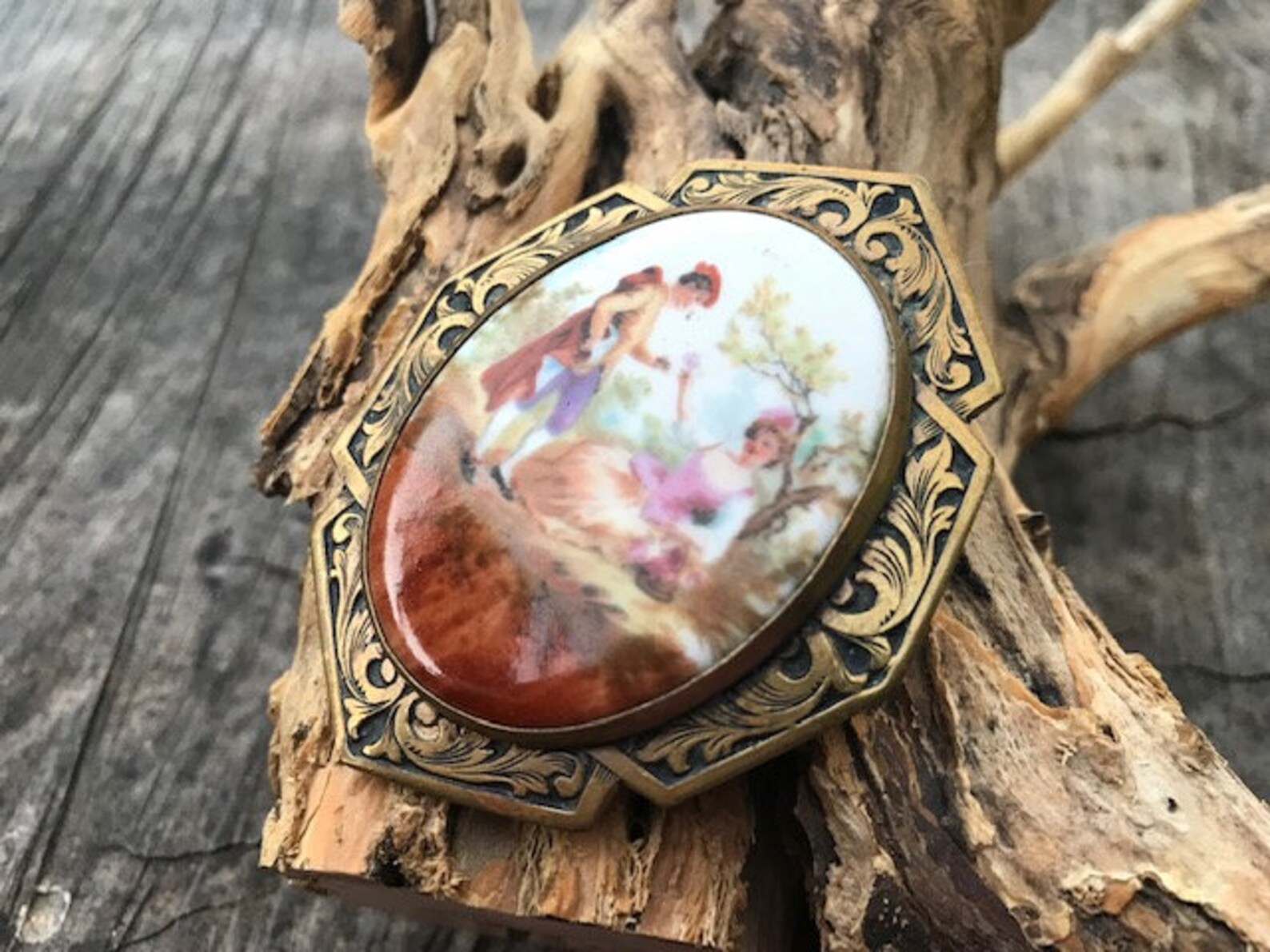 Victorian Style Hand Painted Porcelain Portrait Brooch With Romantic ...