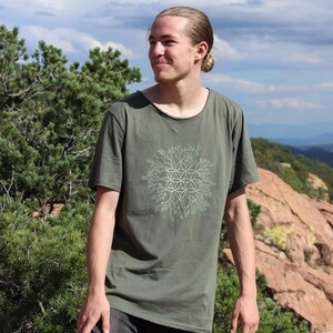 Green Connection Print Flower of Life Cotton Tshirt Festival Shirt ...