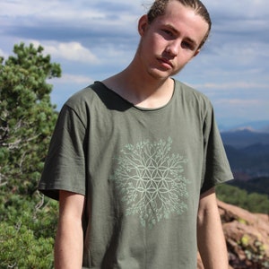 Green Connection Print Flower of Life Cotton Tshirt Festival Shirt ...