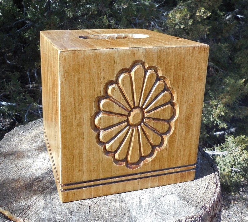 Tissue Box Cover With Hand Carved Spanish Flower in Medium - Etsy