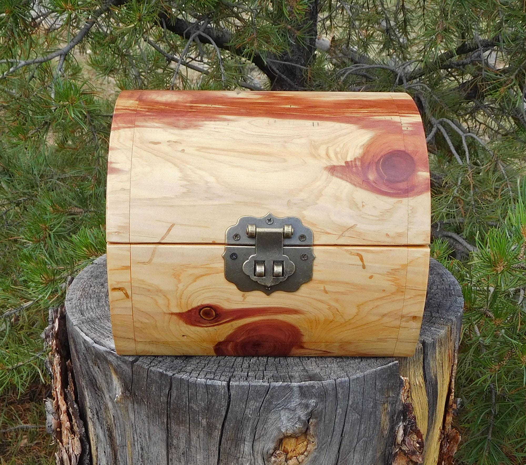 Red Cedar Log Box With Hinged Lid and Optional Lock, Small Rustic Chest ...