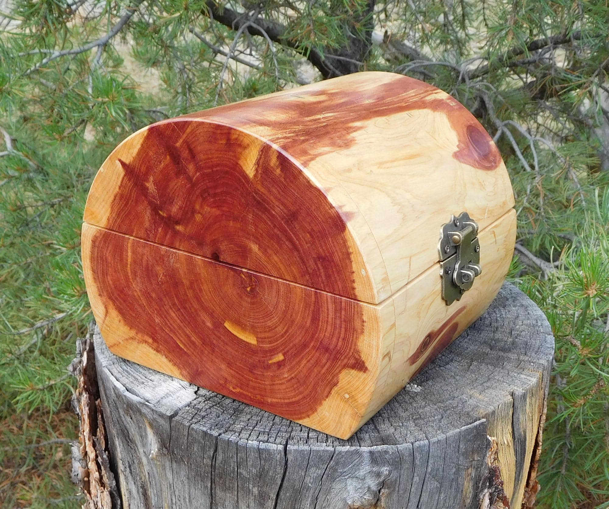 Red Cedar Log Box With Hinged Lid and Optional Lock, Small Rustic Chest ...