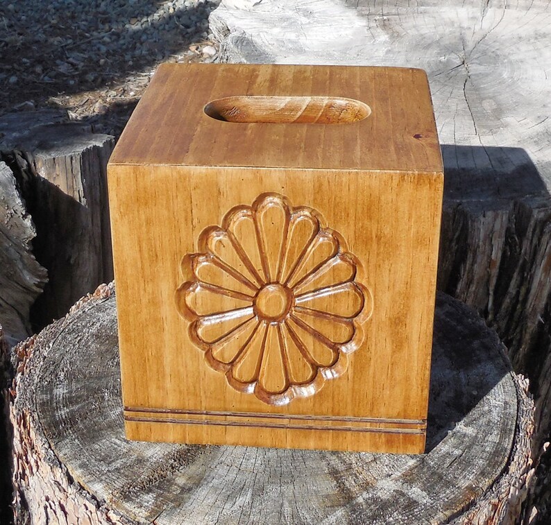 Tissue Box Cover With Hand Carved Spanish Flower in Medium - Etsy