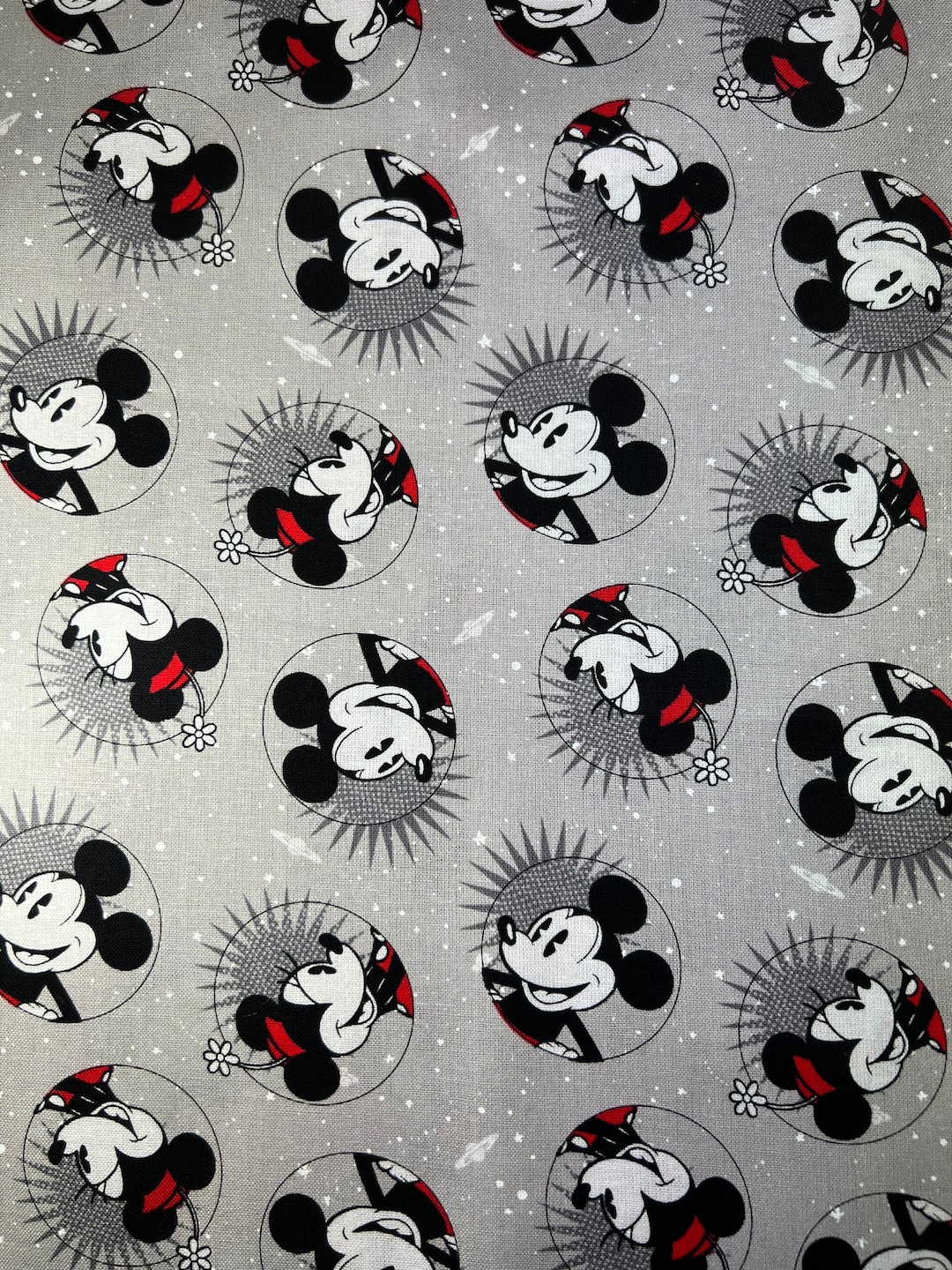 Mickey and Minnie Mouse Grey Cotton Fabric / by the Yard - Etsy