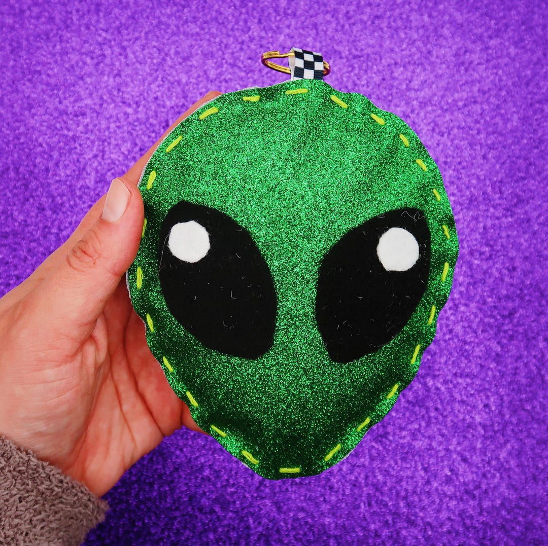 Sparkly Alien Head Oversized Plush Bag Charm Keychain Medium Green 5" X ...