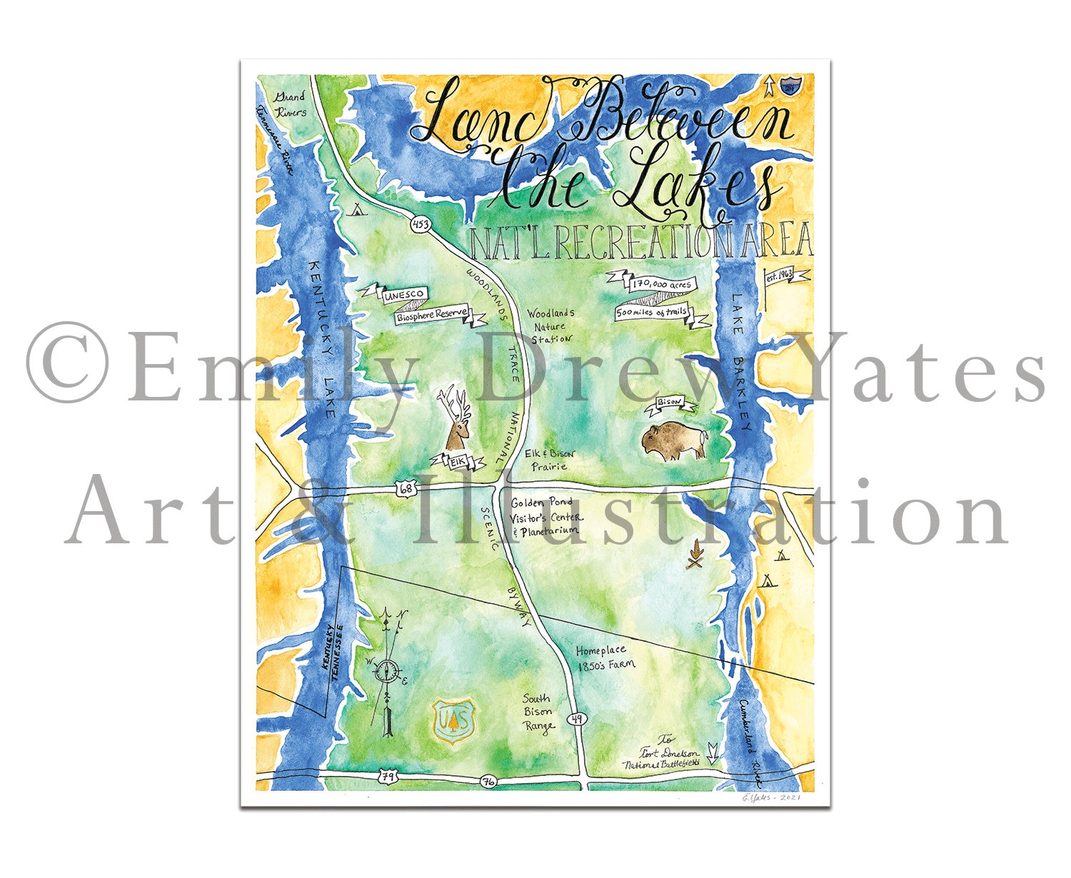 Land Between the Lakes Kentucky Map Lake Barkley Digital Download ...