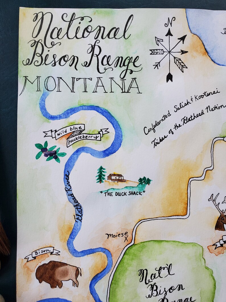 Watercolor Map National Bison Range Montana - Wildlife Digital Download ...