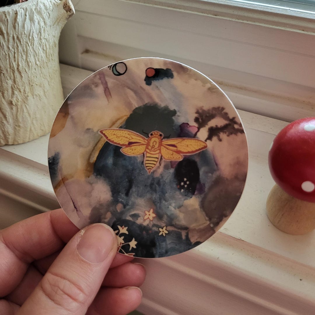 Cicada Round Sticker Created From an Original Collage Painting -die-cut ...