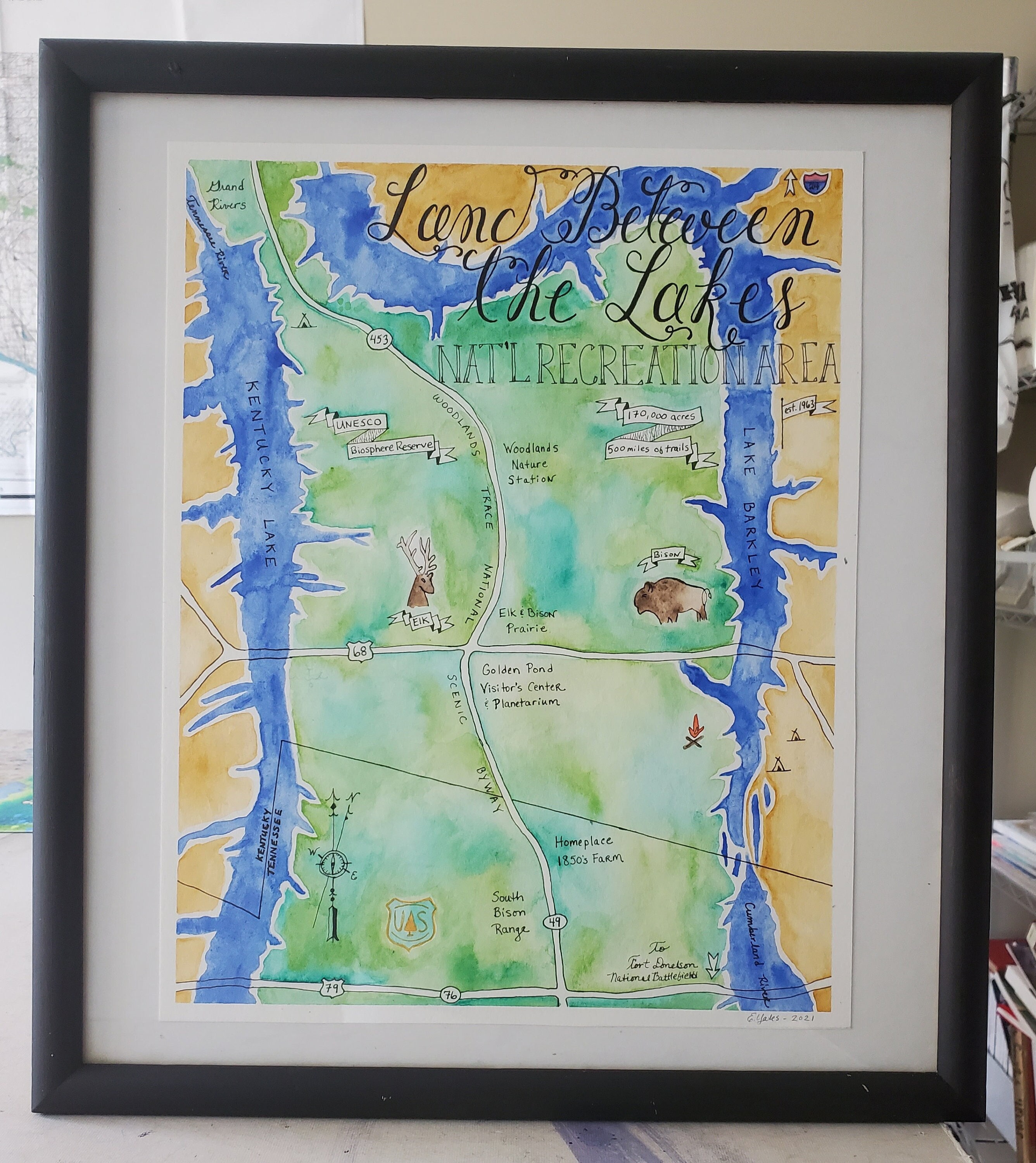 Land Between the Lakes Kentucky Map Lake Barkley Digital Download ...