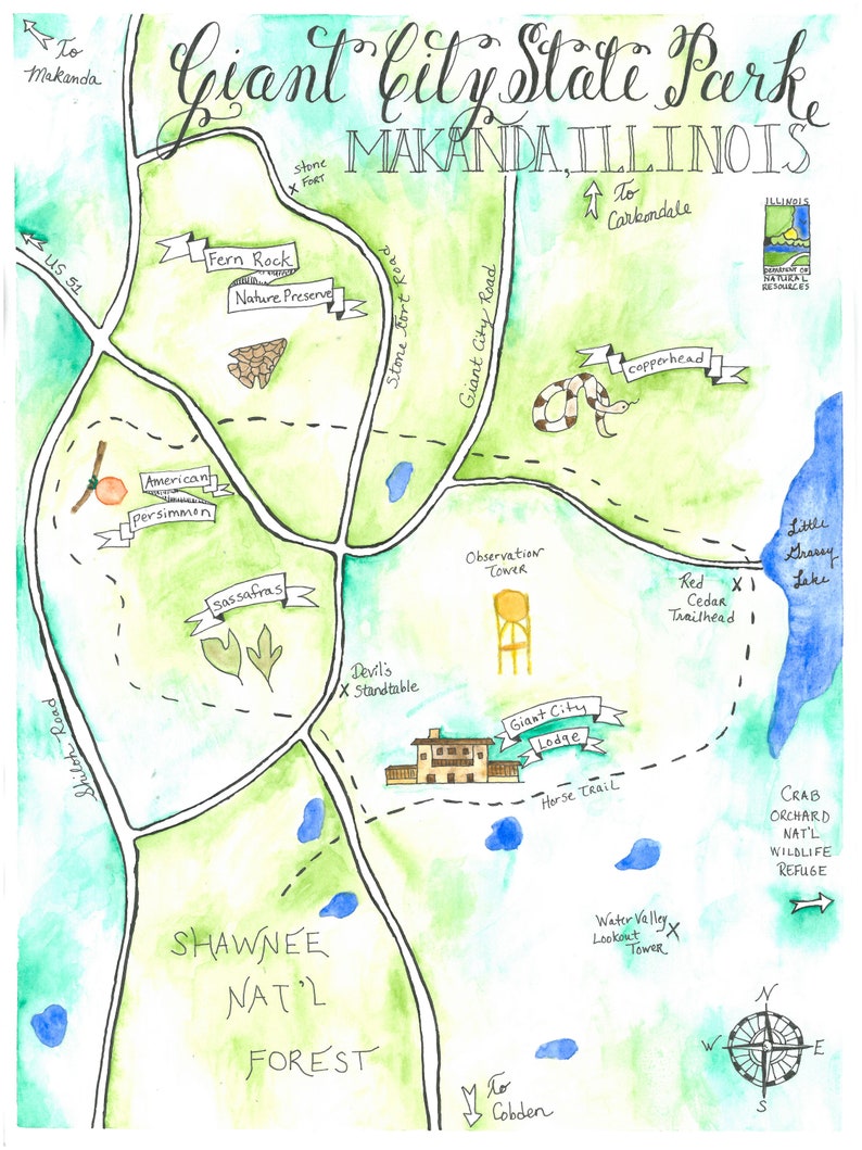 Watercolor Map Giant City State Park Illinois - Digital Download ...