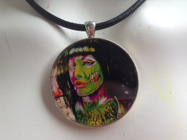 ZOMBIE Original Artwork Large Vibrant Colour Circle Resin Pendant ...