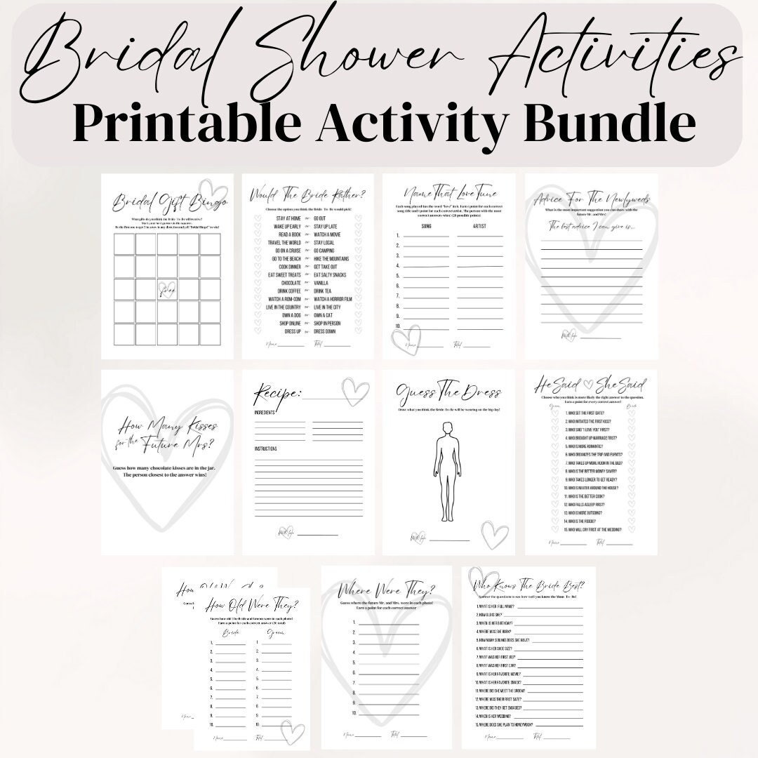 Bridal Shower Activity Bundle - Bridal Shower Games - 11 Different ...