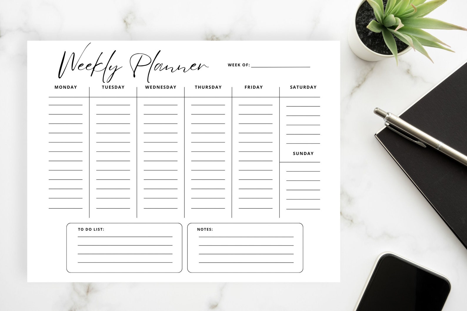 Printable Weekly Planner - One Page - Monday-sunday - Unlimited ...