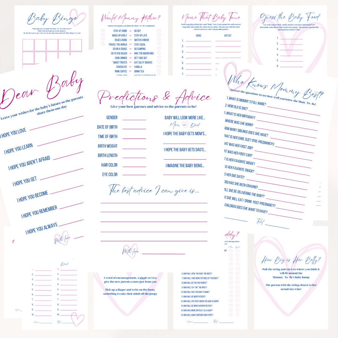 Baby Shower / Gender Reveal Activity Bundle - 12 Activities - 3 Color ...