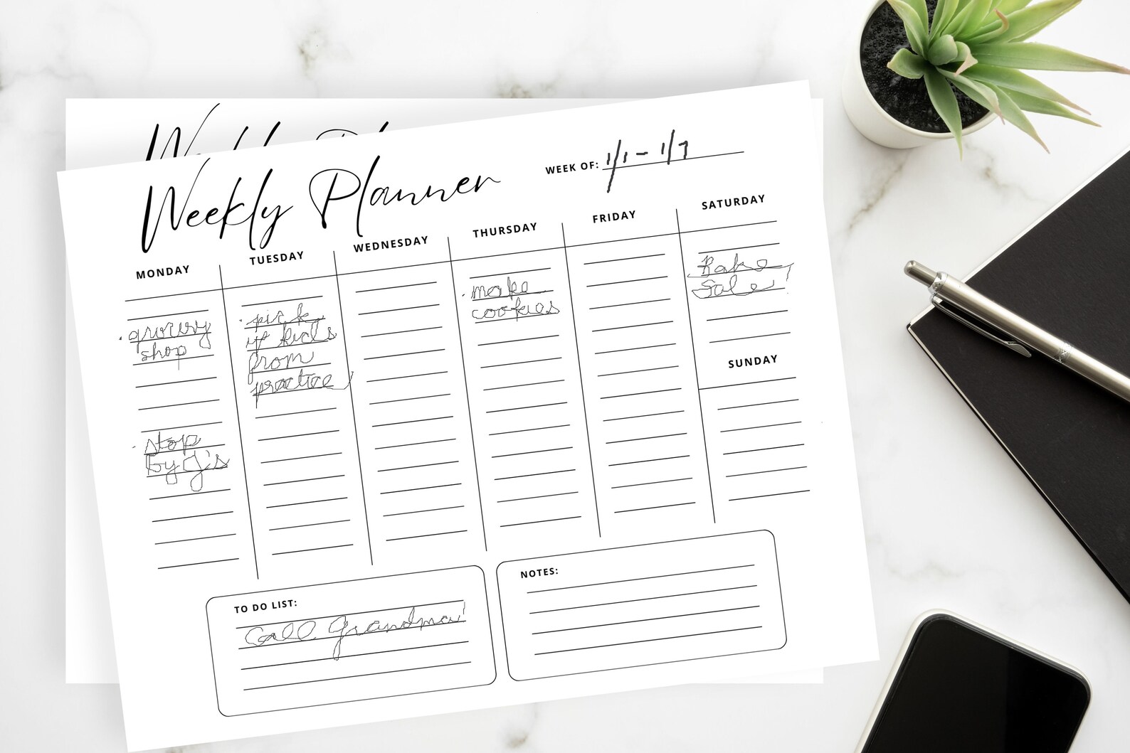 Printable Weekly Planner - One Page - Monday-sunday - Unlimited ...