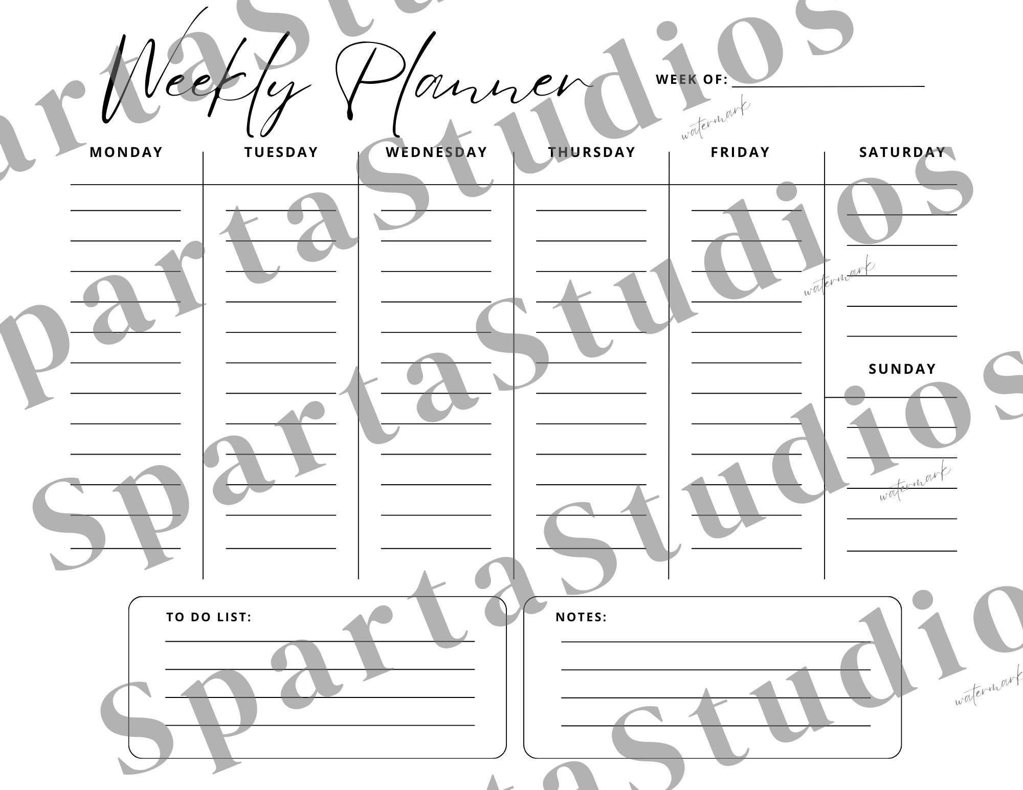 Printable Weekly Planner - One Page - Monday-sunday - Unlimited ...