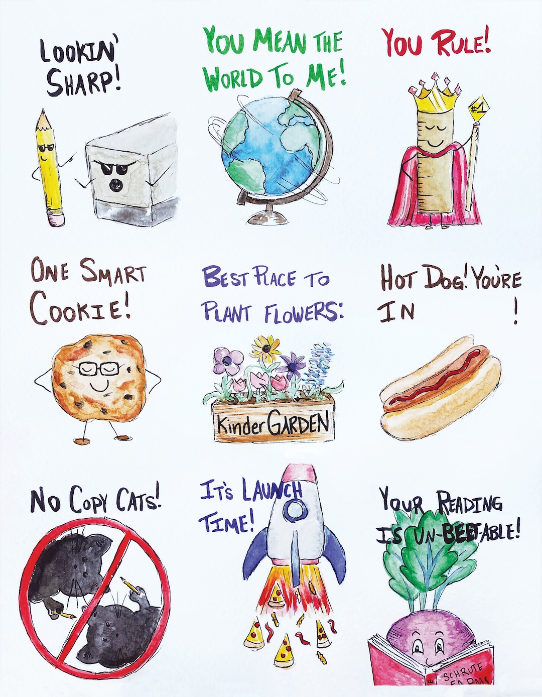 Watercolor Painted Lunch Box Cards, "back-to-school-1" Theme PDF ...
