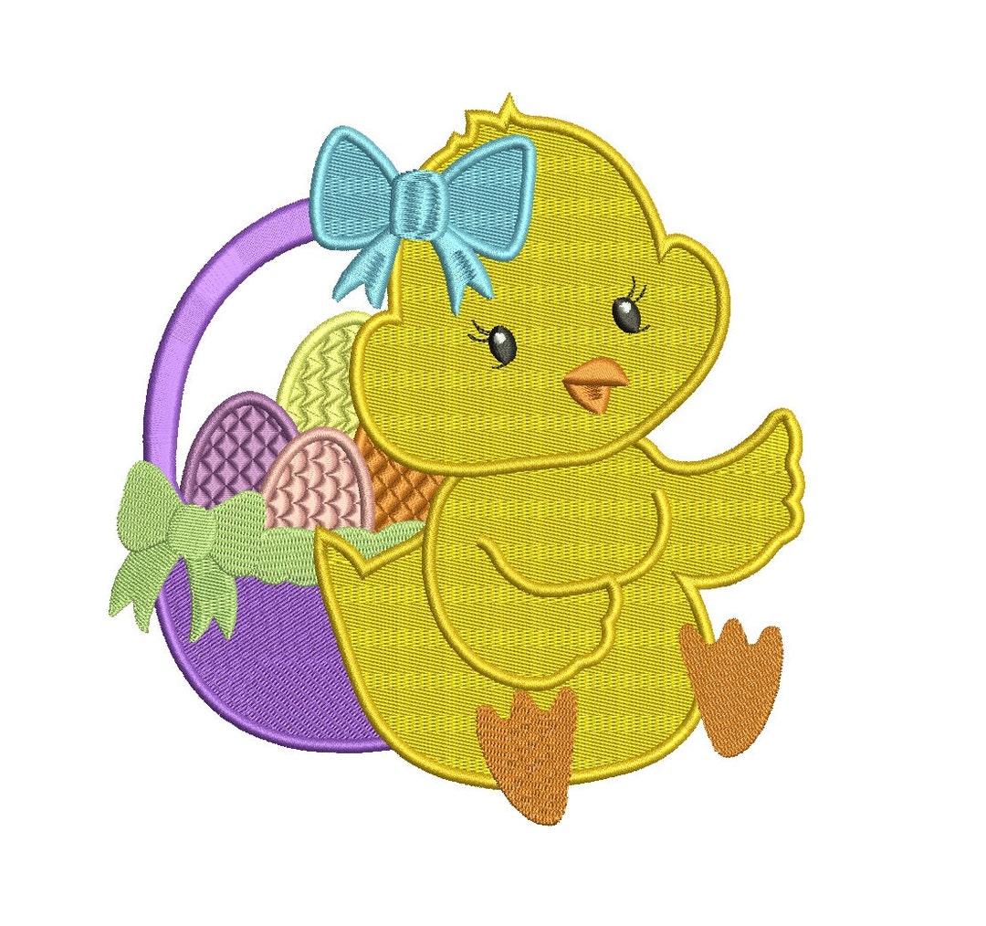 Easter Chick With Basket Filled Machine Embroidery Digitized Design ...