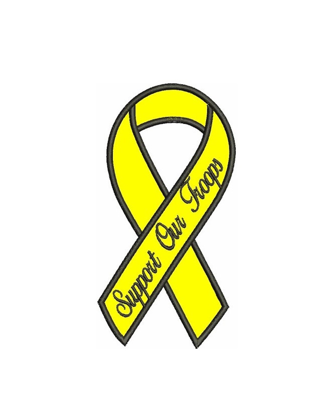 Support Our Troops Yellow Ribbon With Black Outline Applique Machine ...