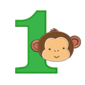 First Birthday Number 1 Monkey Design Machine Embroidery Digitized ...
