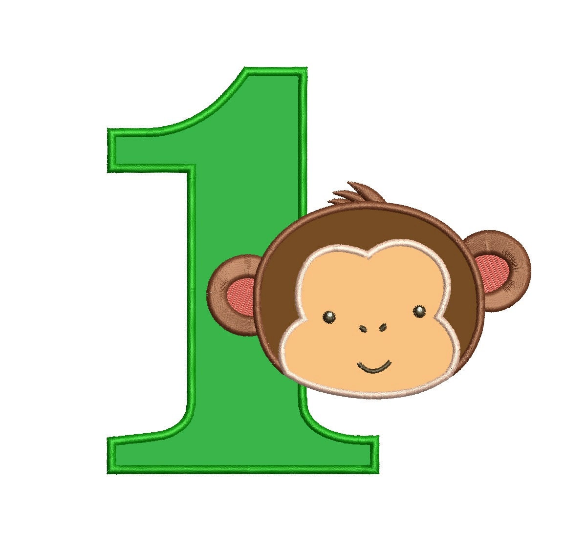First Birthday Number 1 Monkey Design Machine Embroidery | Etsy