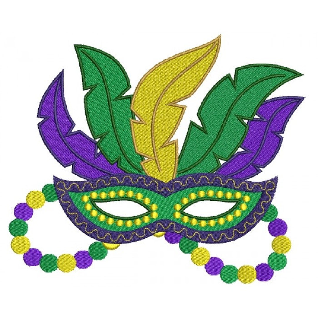Fancy Mardi Gras Mask With Feathers Filled Machine Embroidery Digitized ...