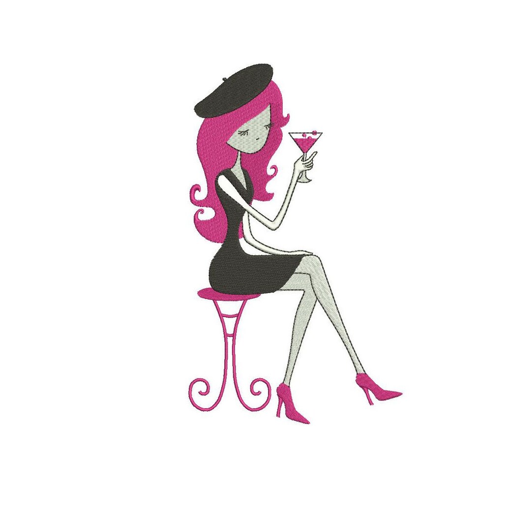 Lady Drinking Martini Filled Machine Embroidery Digitized Design ...