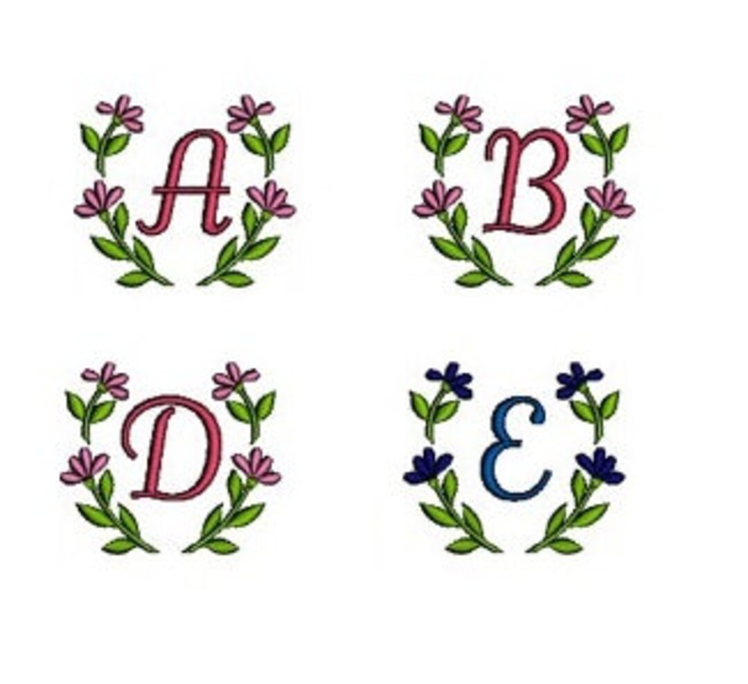 Instant Download Fancy Flower Font Monogram (A-Z) Machine Embroidery ...