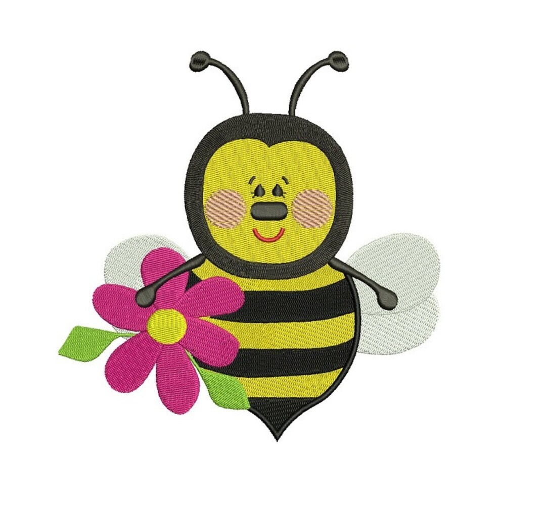 Cute Smiling Bumble Bee With Flowers Filled Machine Embroidery Design ...