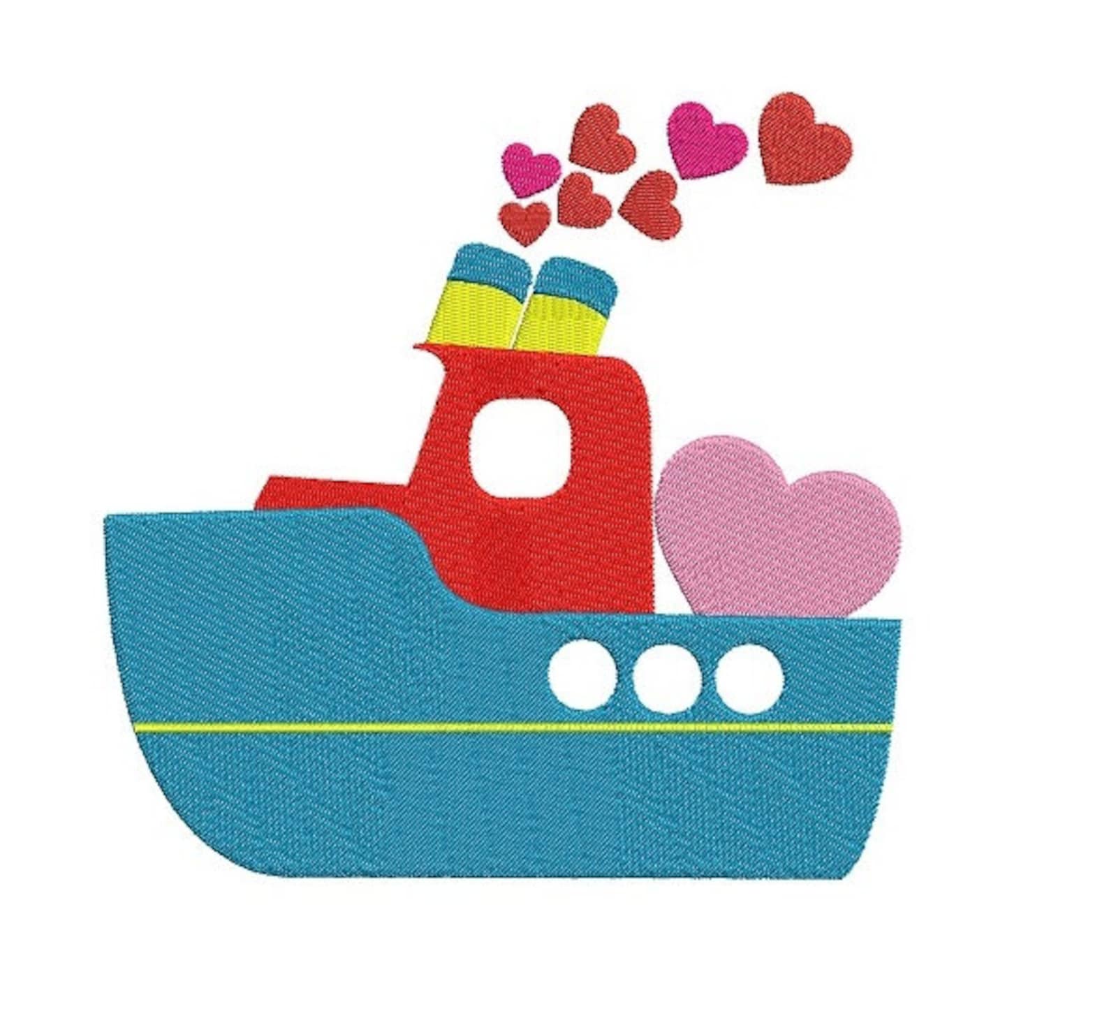 Cute Boat With Hearts Filled Machine Embroidery Digitized | Etsy