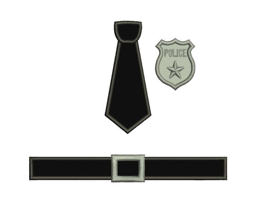 Police Tie, Belt, and a Badge Applique Embroidery Digitized Design ...