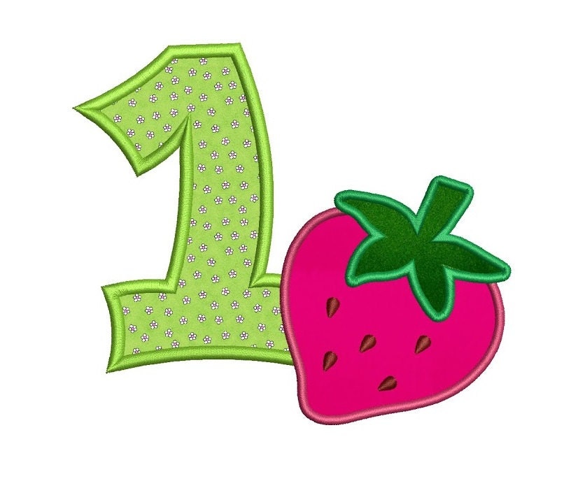 Birthday Strawberry Number 1 Applique 1st birthday Machine | Etsy