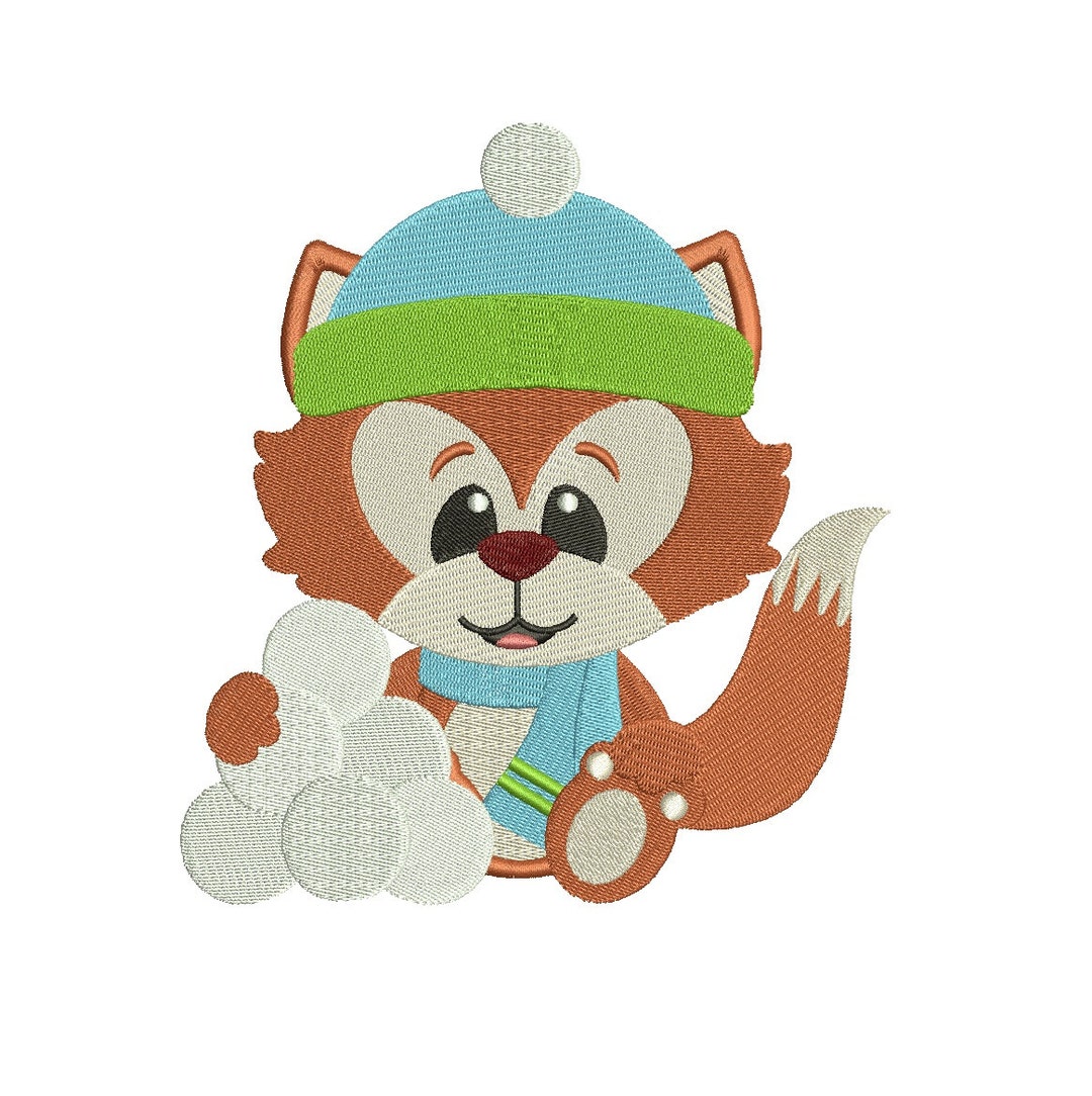 Fox With Snowballs Christmas Filled Machine Embroidery Design Pattern ...