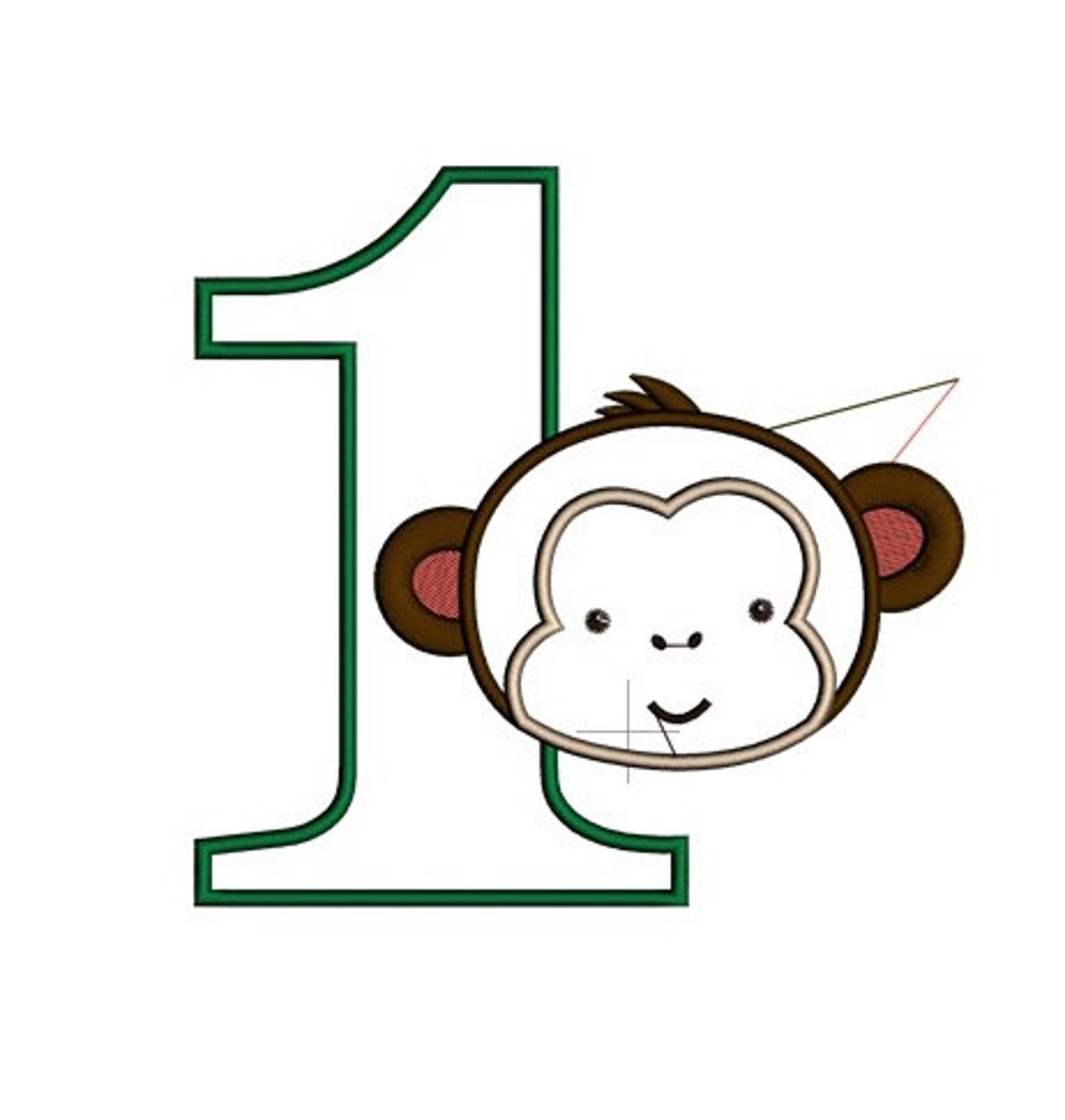 First Birthday Number 1 Monkey Design Machine Embroidery Digitized ...