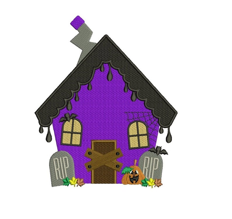 Haunted House Halloween Filled Machine Embroidery Digitized - Etsy