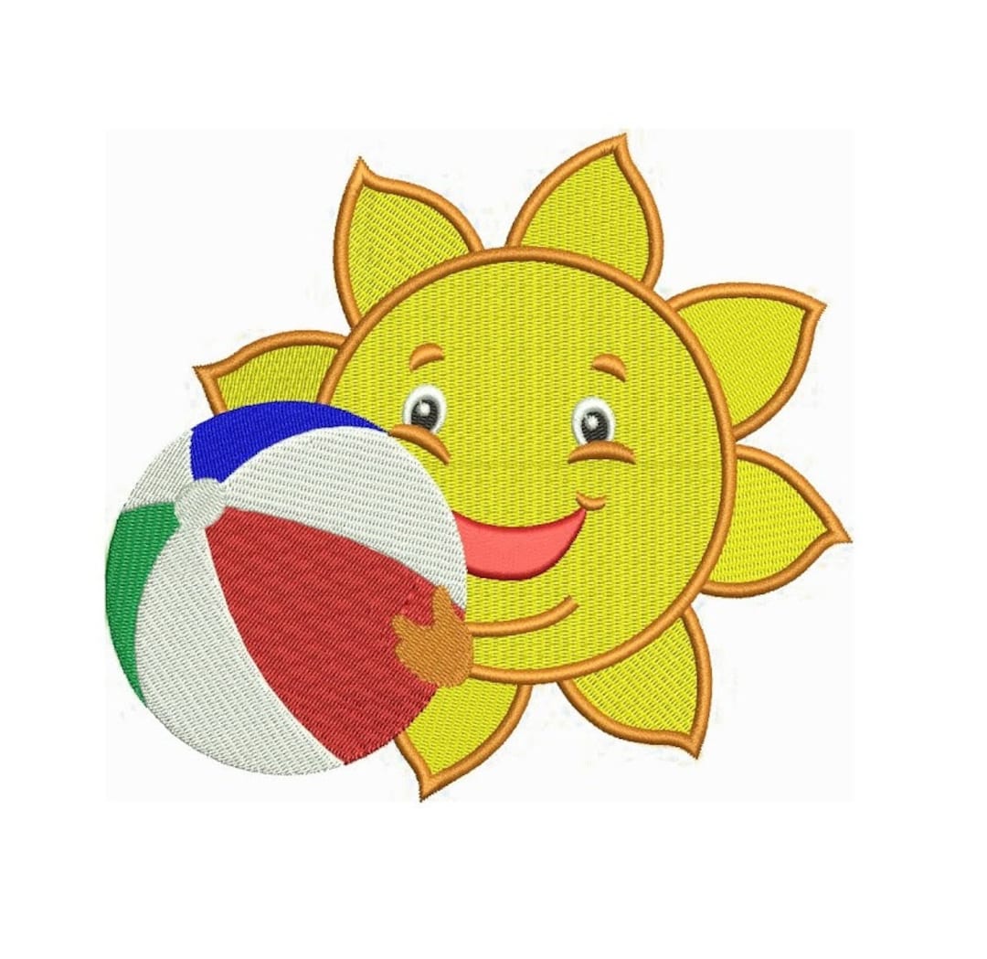 Sun With a Beach Ball Summer Machine Filled Embroidery Digitized Design ...