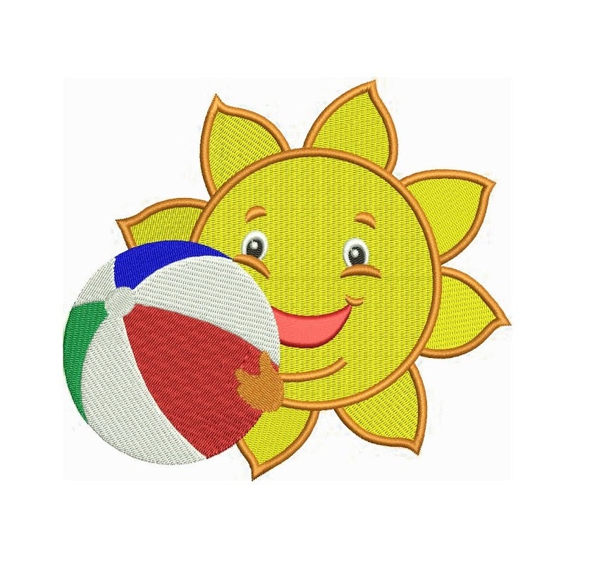 Sun With a Beach Ball Summer Machine Filled Embroidery | Etsy