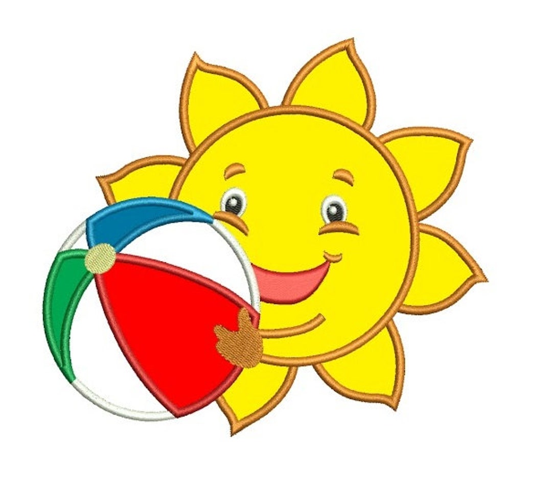 Sun Applique With a Beach Ball Summer Machine Embroidery Digitized ...