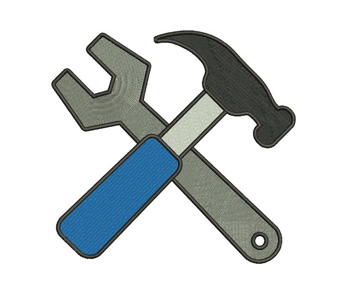 Hammer and a Wrench Mechanic Handyman Machine Embroidery Filled ...