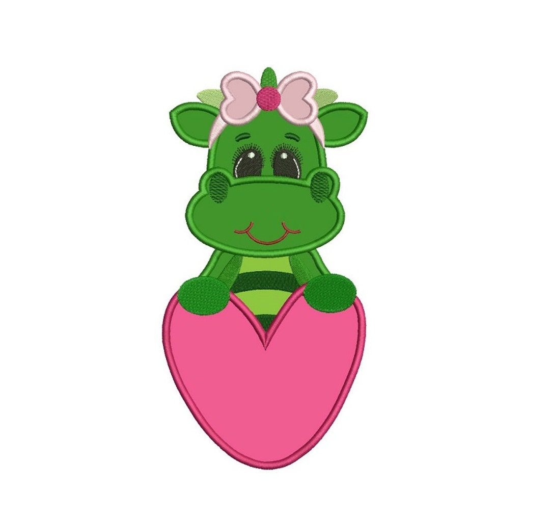 Dino With Big Heart Machine Embroidery Applique Design Digitized ...