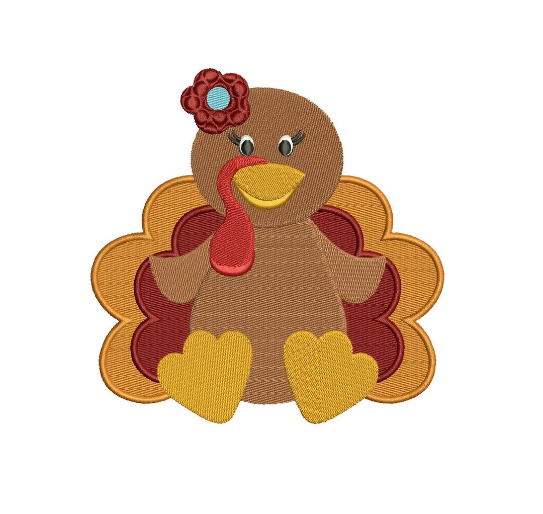 Cute Girl Turkey Thanksgiving Filled Machine Embroidery Digitized ...