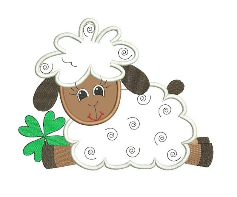 St. Patrick's Day Sheep Holding Shamrock Applique Machine Digitized ...