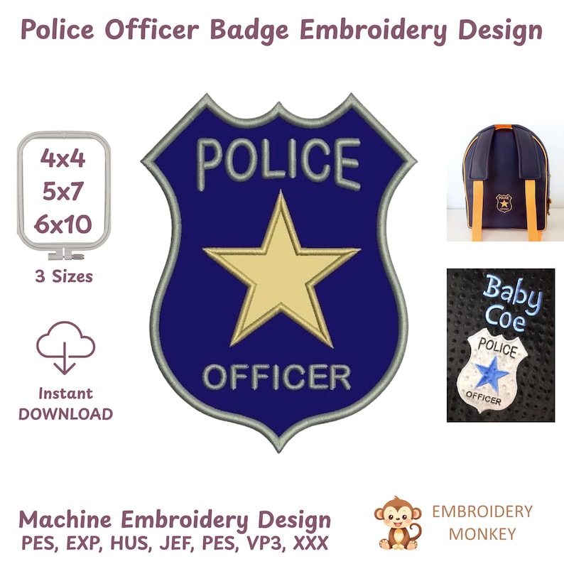 Police Badge Applique Machine Embroidery Digitized Design Pattern ...