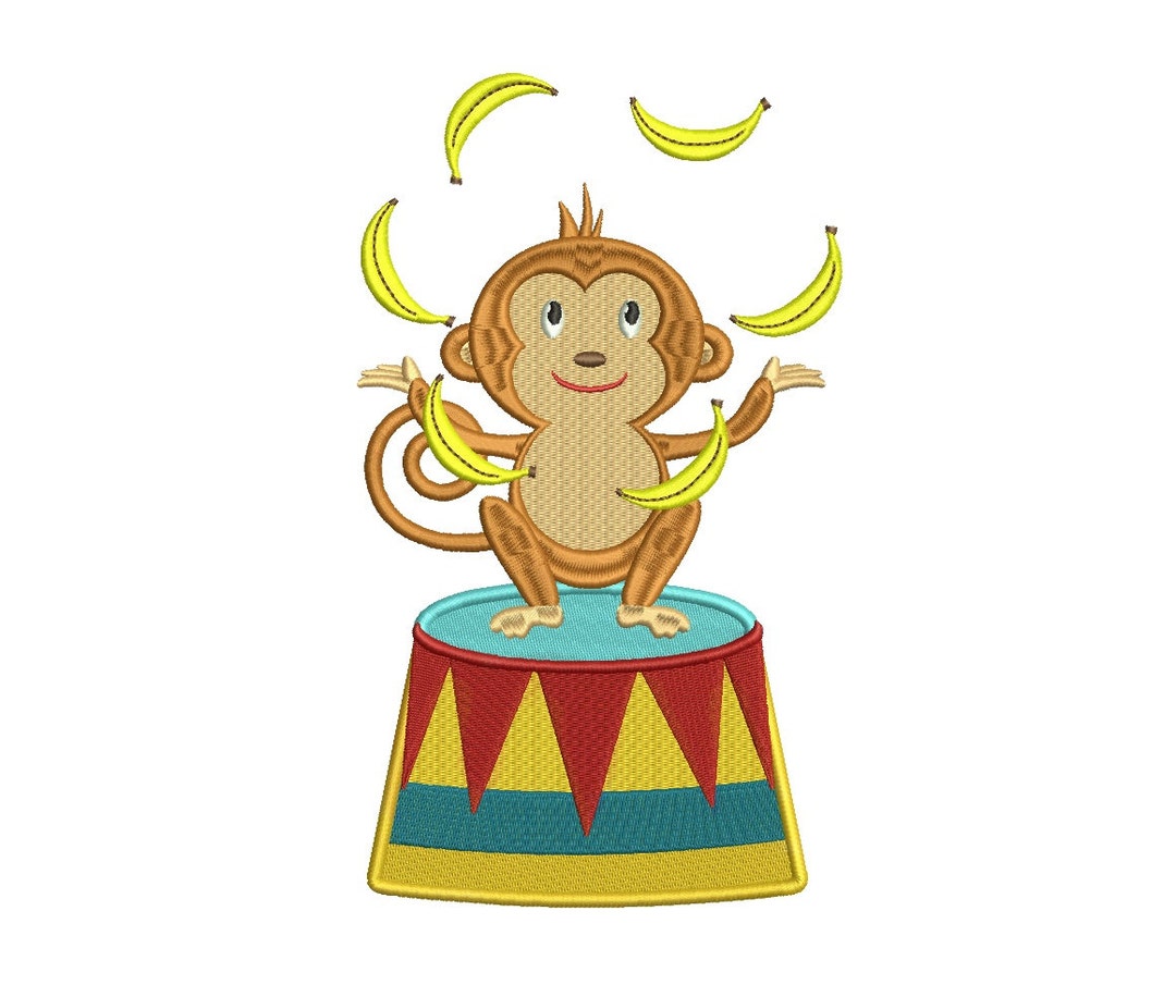 Circus Monkey Juggling Bananas Filled Machine Embroidery Digitized ...