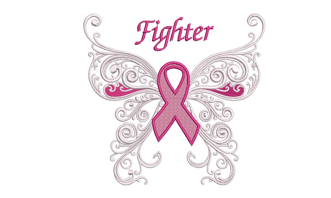 Fighter Breast Cancer Filled Butterfly With Wings Machine Embroidery ...