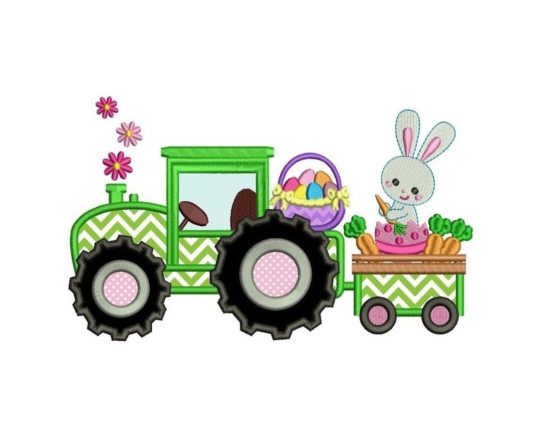 Easter Bunny Tractor Applique Machine Embroidery Digitized Design ...