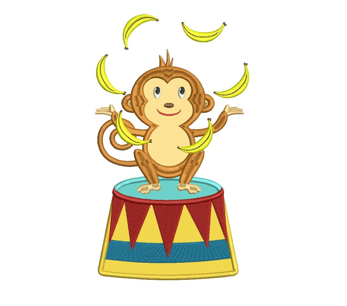 Circus Monkey Juggling Bananas Applique Machine Embroidery | Etsy