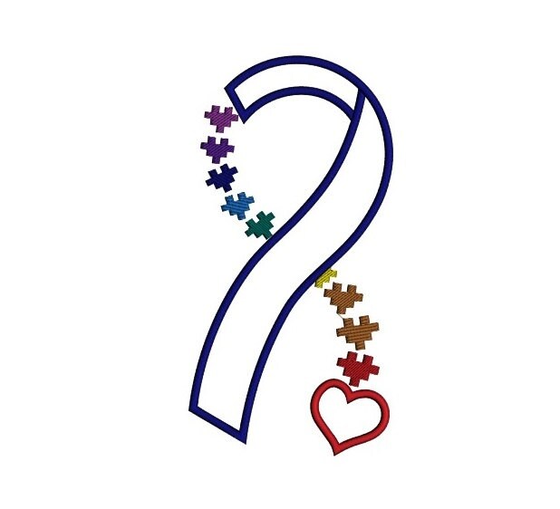Heart Autism Awareness Ribbon Applique Machine Embroidery Digitized ...