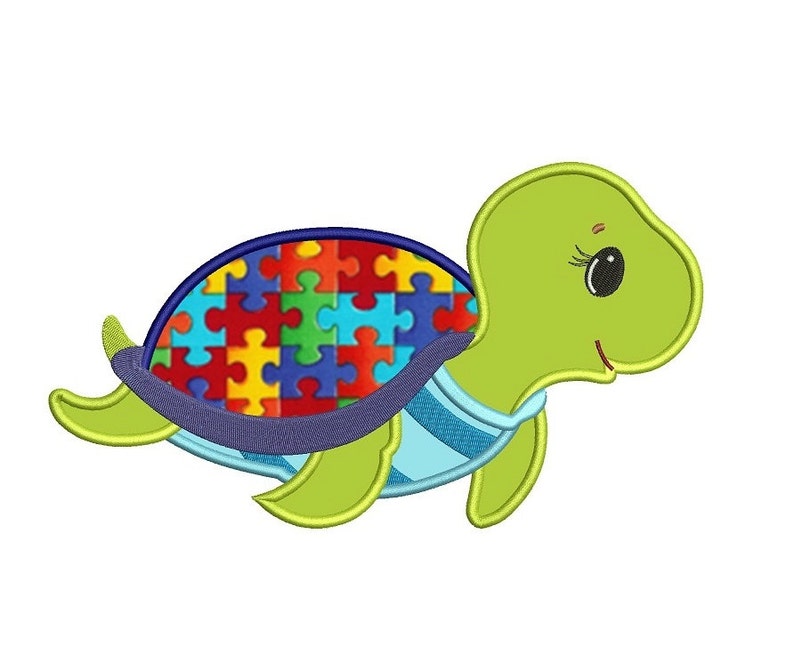 Autism Awareness Turtle Applique Machine Embroidery Digitized - Etsy