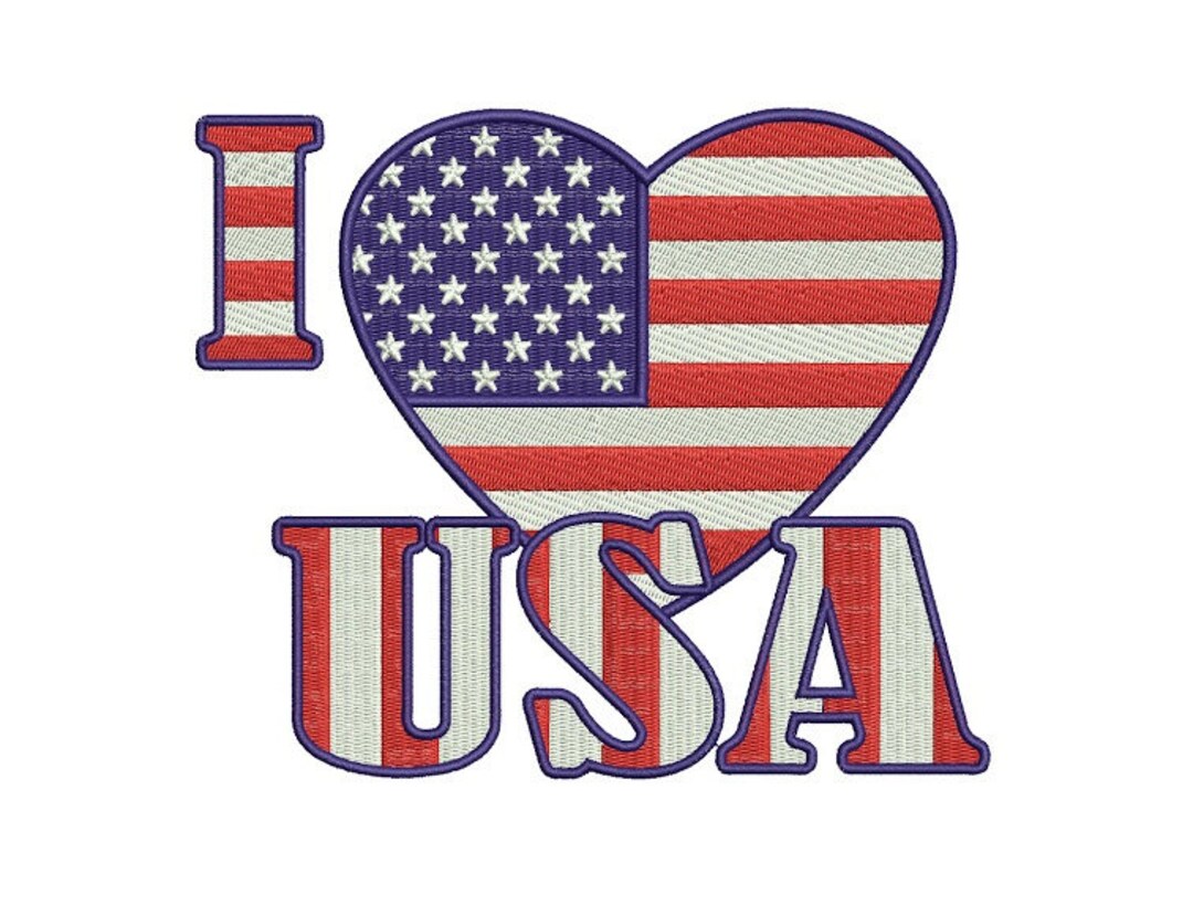 I Love USA American Flag Patriotic Heart Filled Machine Embroidery ...